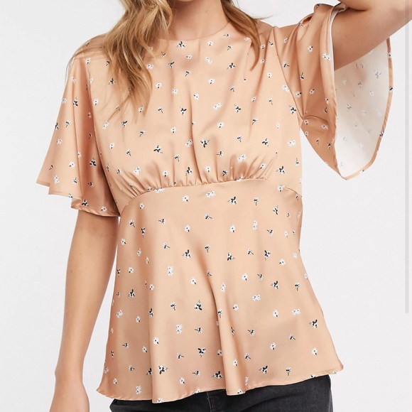 ASOS | Tops | Asos Flutter Sleeve Floral Print Satin Top | Poshmark